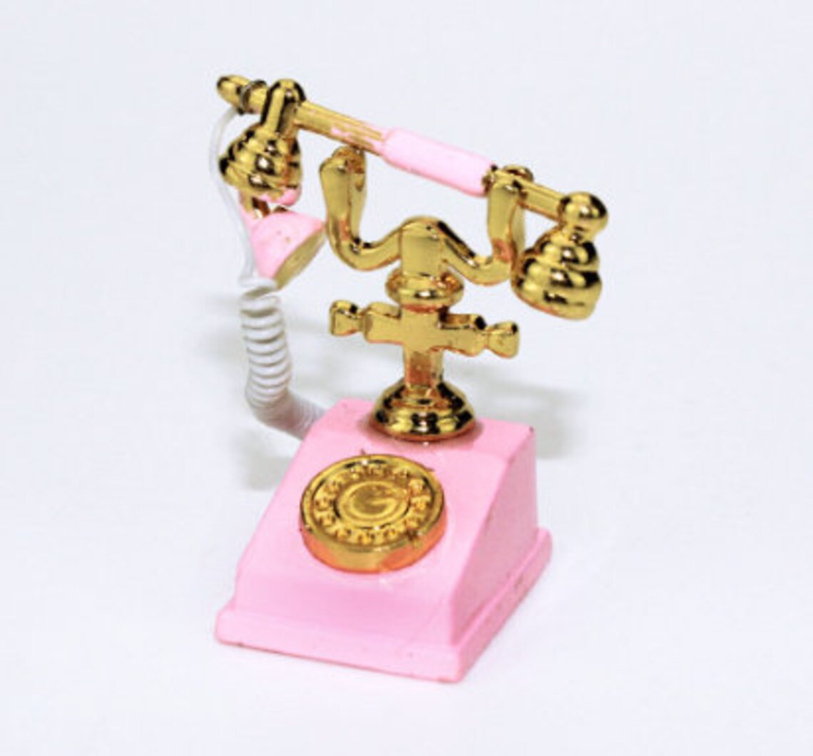 Miniature Rotary Dial Telephone for 1/6 1/12th Scale Dolls Pink Desk ...