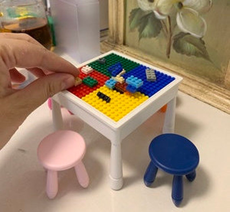 Miniature Building Block Table Dollhouse Multi Activity Table Set Mini ...