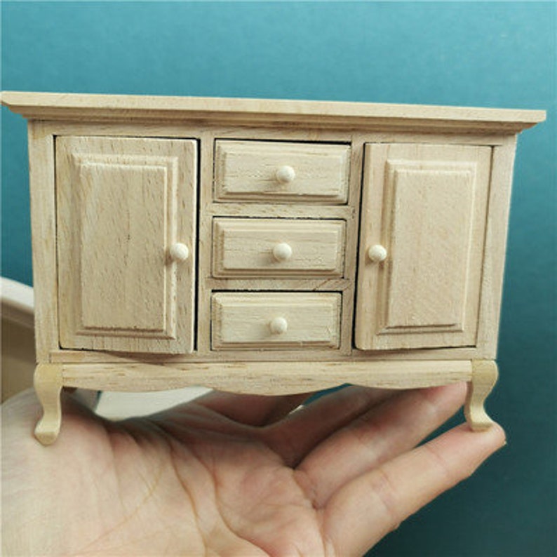 Dollhouse Unpainted Cabinet Wooden Miniature Cabinet With Drawers ...