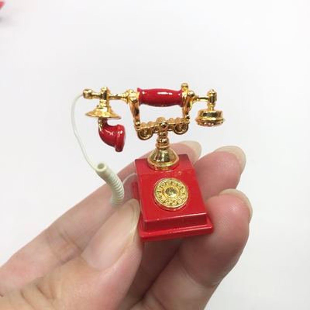 Puppenstube vintage Telefon mit Wählscheibe Miniatur Schreibtisch ...