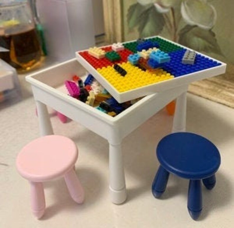 Miniature Building Block Table Dollhouse Multi Activity Table Set Mini ...