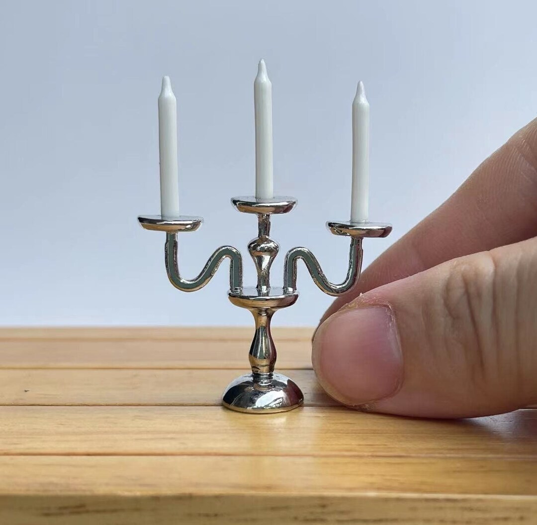 Dollhouse 3 Arm Candelabra 1:12 Scale Dining Candle Miniature Metal ...