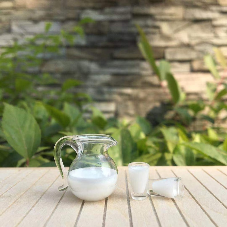 Miniature Milk Set Mini Pitcher and 2 Glasses Dollhouse Real | Etsy
