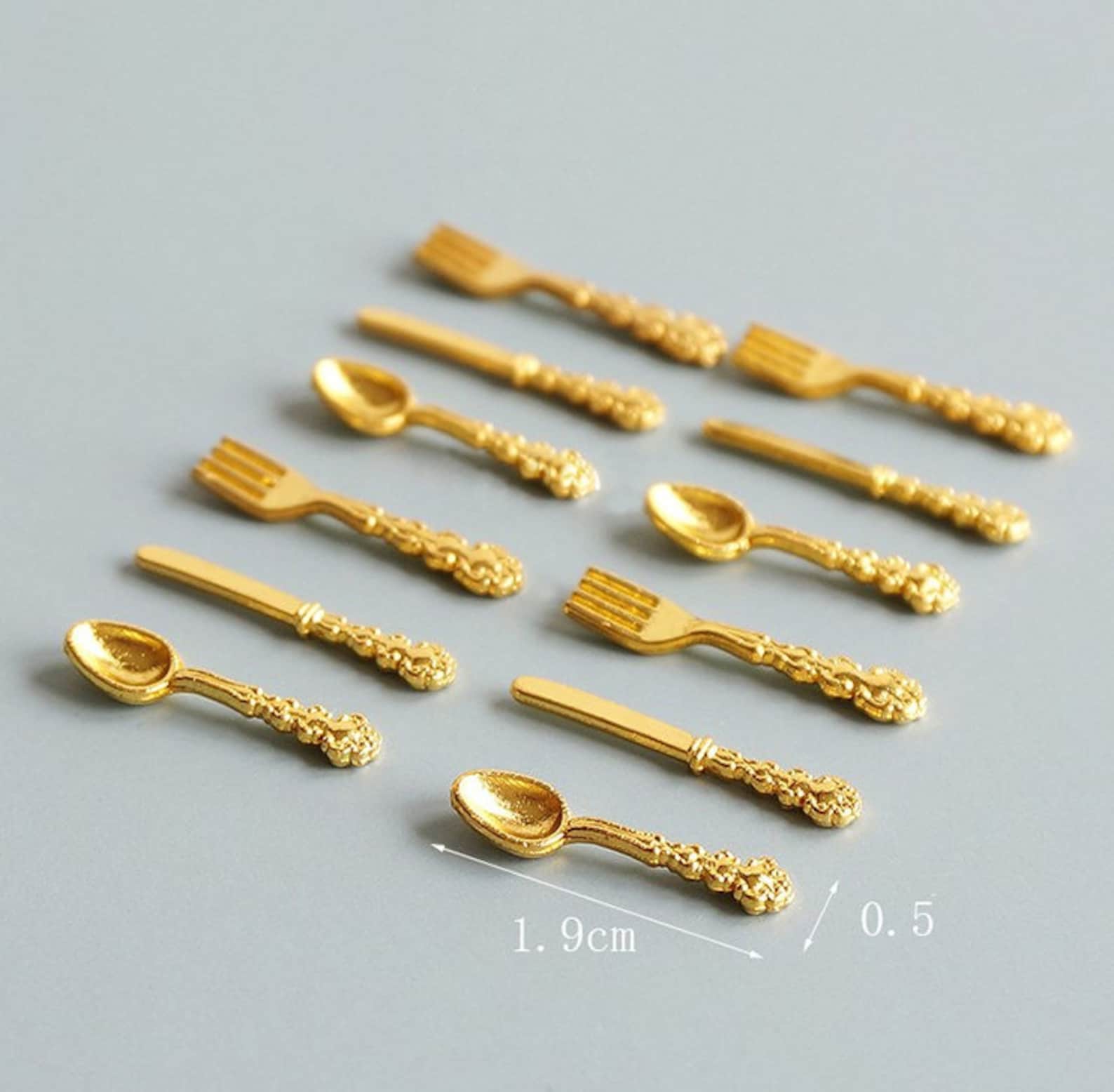 Dollhouse Gold Metal Fork Miniature Spoon for Dolls 1/12 Scale | Etsy