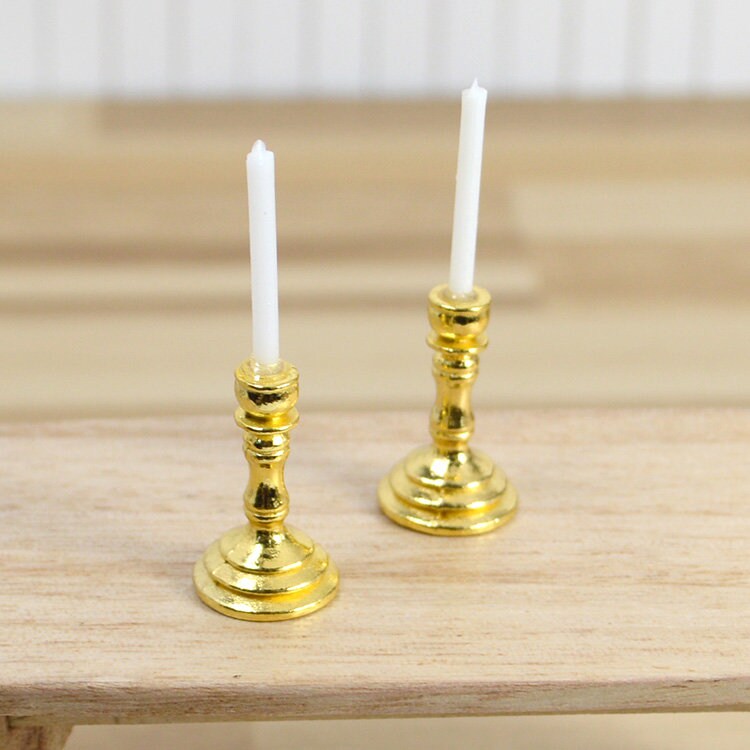 Pair of Miniature Metal Candlesticks With Candles Dollhouse - Etsy