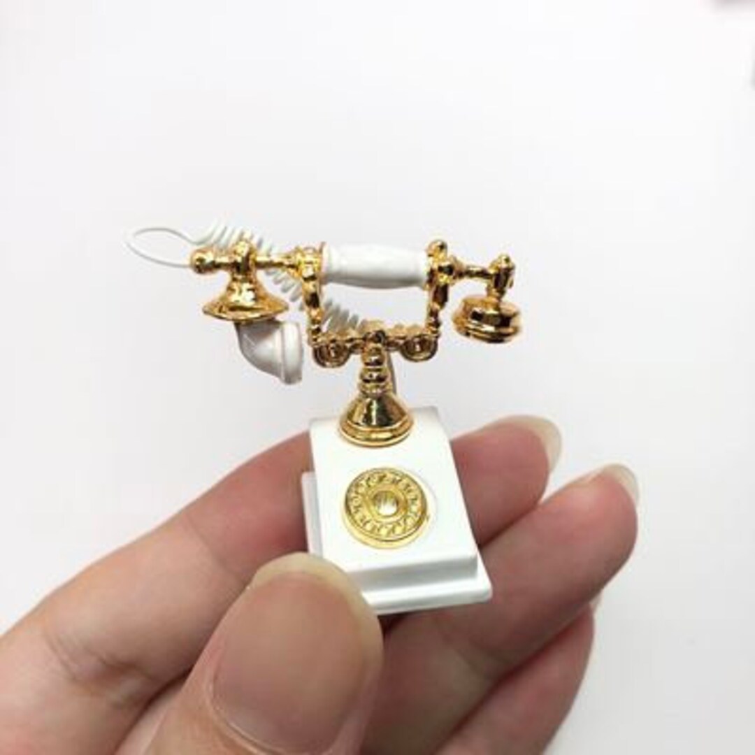 1/12 Scale Miniature Rotary Dial Telephone Dollhouse Antique Metal ...