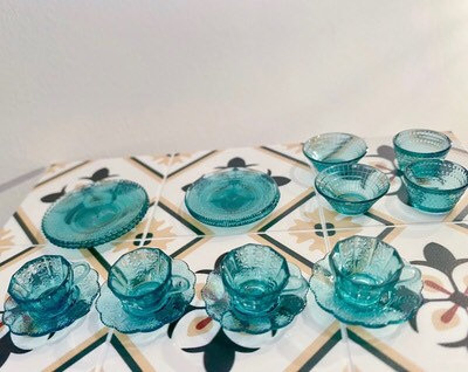 Dollhouse Teacup and Saucer Set of 4 Miniature Vintage Cups Clear ...