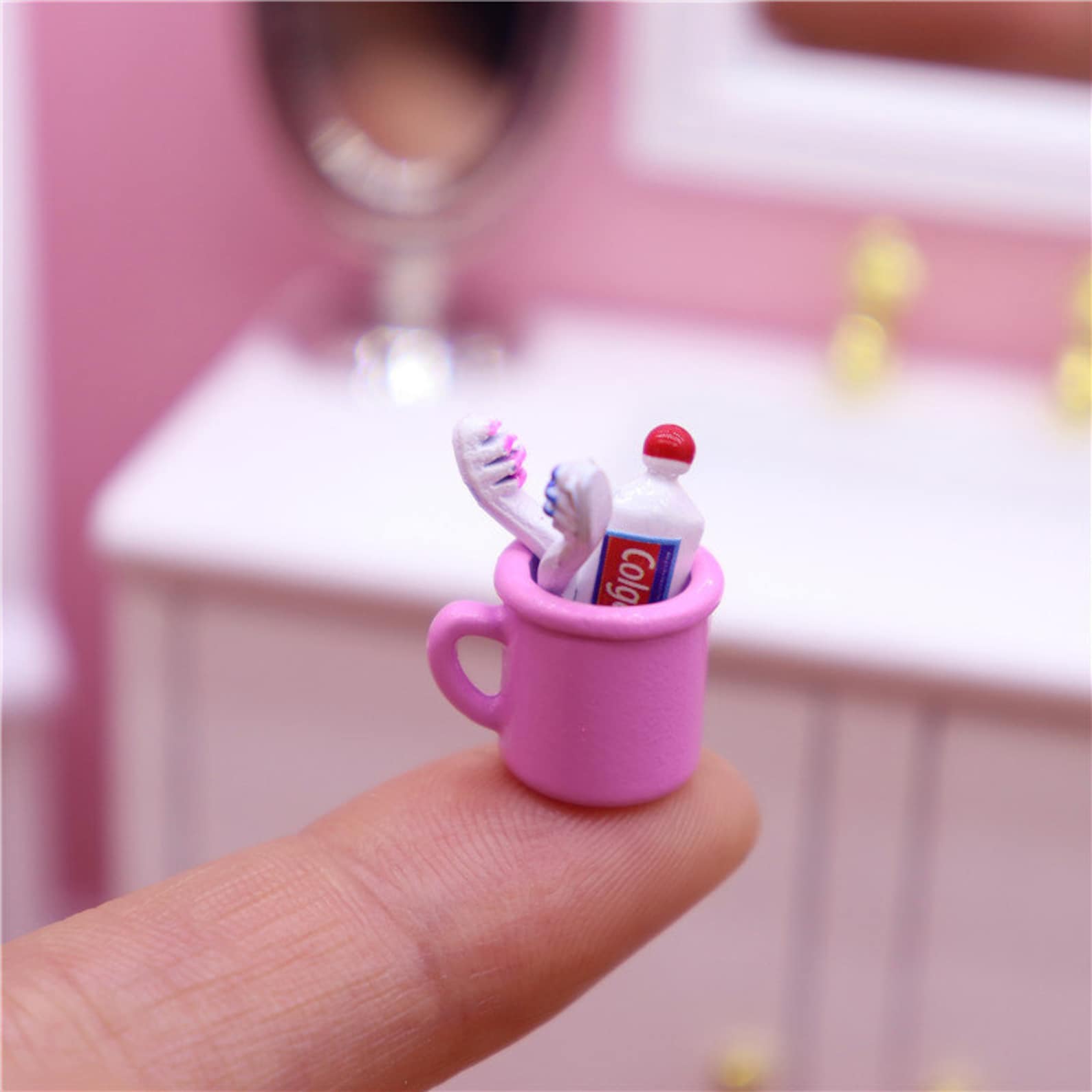 Dollhouse Miniature Cup With Toothbrush Dolls Bathroom Decor 1:12 Scale ...
