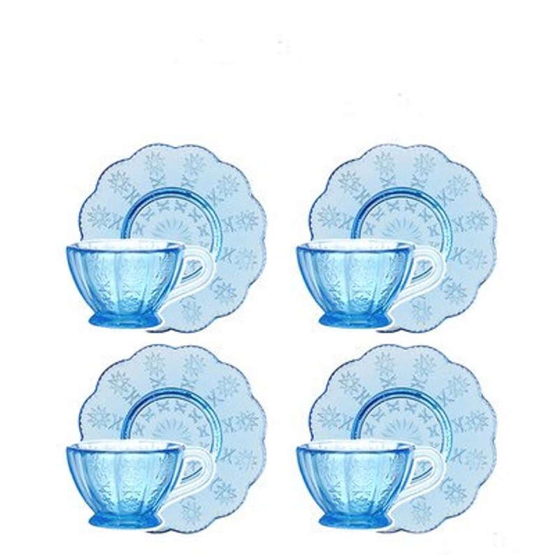 Dollhouse Teacup and Saucer Set of 4 Miniature Vintage Cups Clear ...