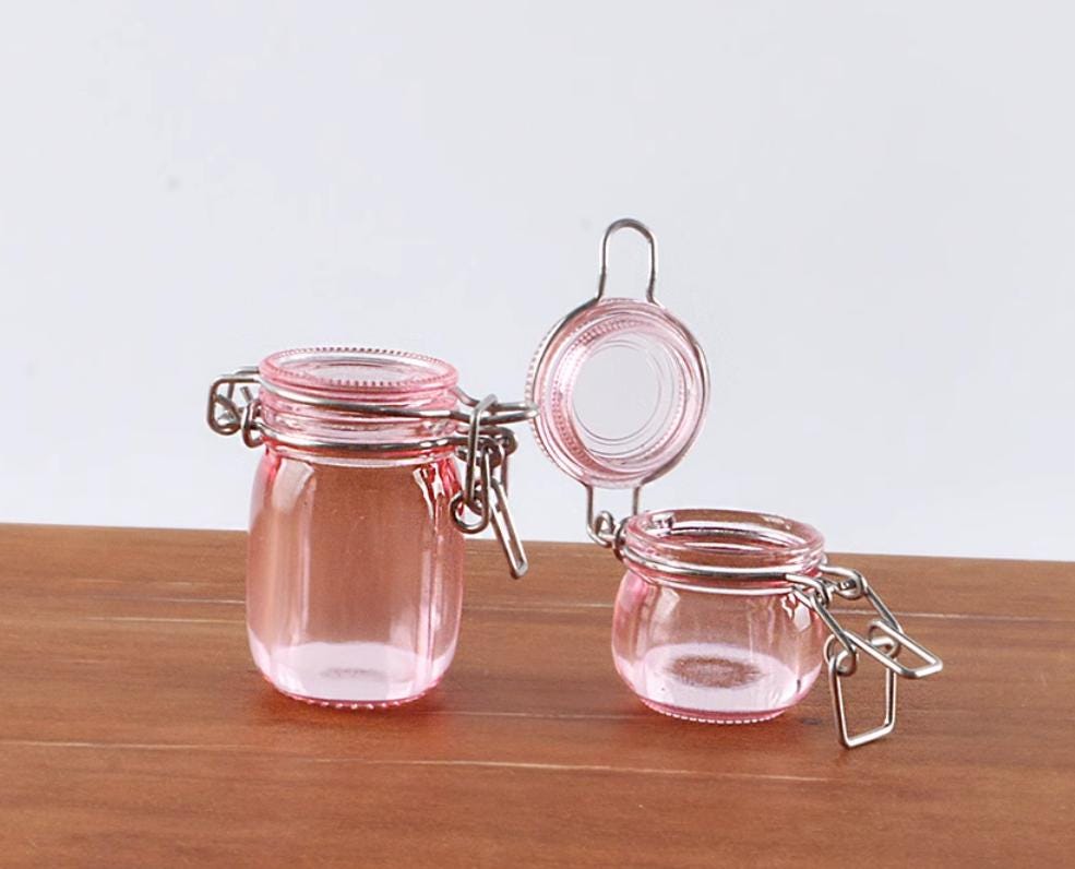 2 Pcs 1/6 Storage Jar With Hinged Lid Dollhouse Kitchen Canisters ...