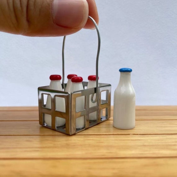 Miniature Milk Bottles With Wire Basket Colletion Dollhouse - Etsy