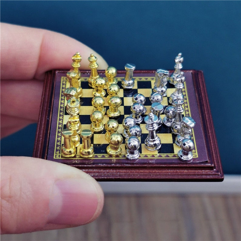 Dollhouse Miniature Chess Set Mini Magnetic Chess Pieces | Etsy