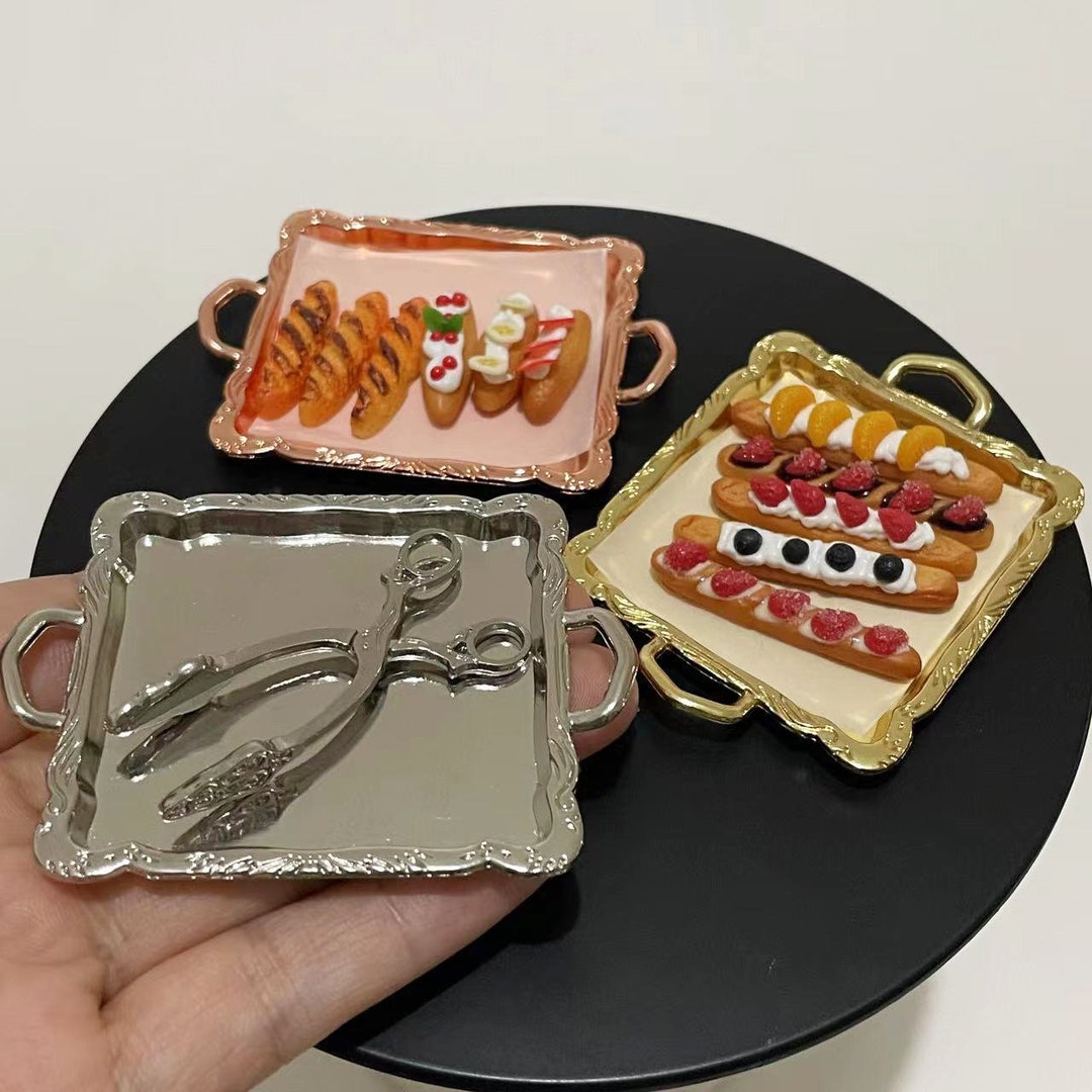 Miniature Metal Tray 1 12th Scale Bread Cake Tong Dollhouse Serving