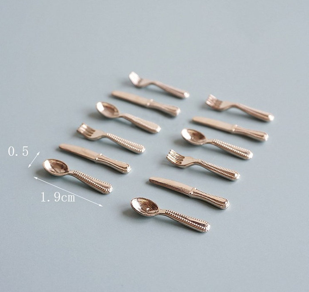 12 Pieces Dollhouse Miniature Silver Fork 1/12 Scale Spoon Dolls House ...