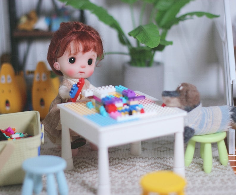 Miniature Building Block Table Dollhouse Multi Activity Table Set Mini ...