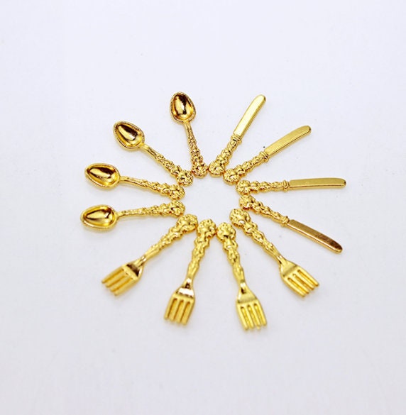 Dollhouse Gold Metal Fork Miniature Spoon for Dolls 1/12 Scale - Etsy