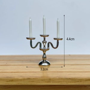 Dollhouse 3 Arm Candelabra 1:12 Scale Dining Candle Miniature Metal ...