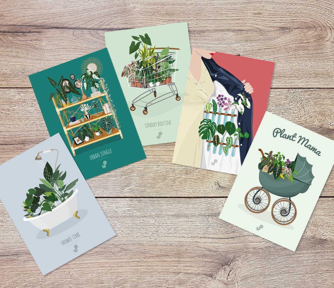 SET OF 5 POSTCARDS - A6 Format - Plant Poster, Plant Illustration ...
