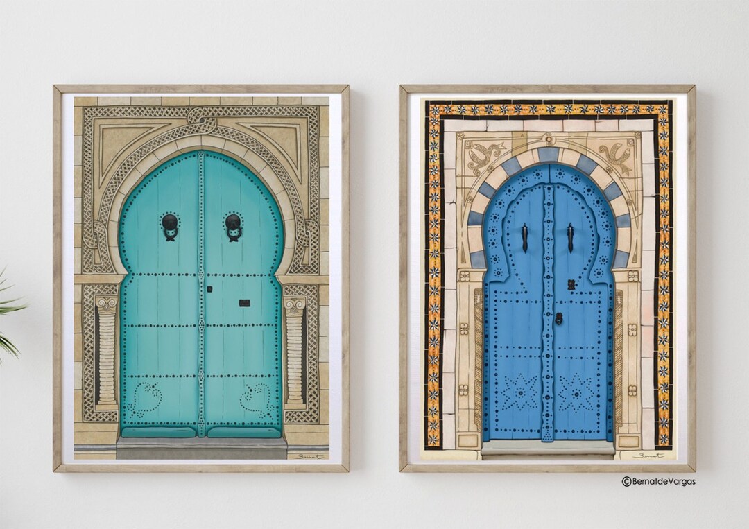 Arabic Doors | Turquoise & Blue | Set of 2 Illustration Art Prints ...
