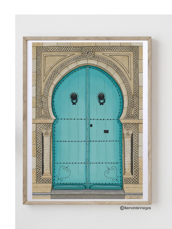 Arabic Doors Turquoise & Blue Set of 2 Illustration Art Prints ...
