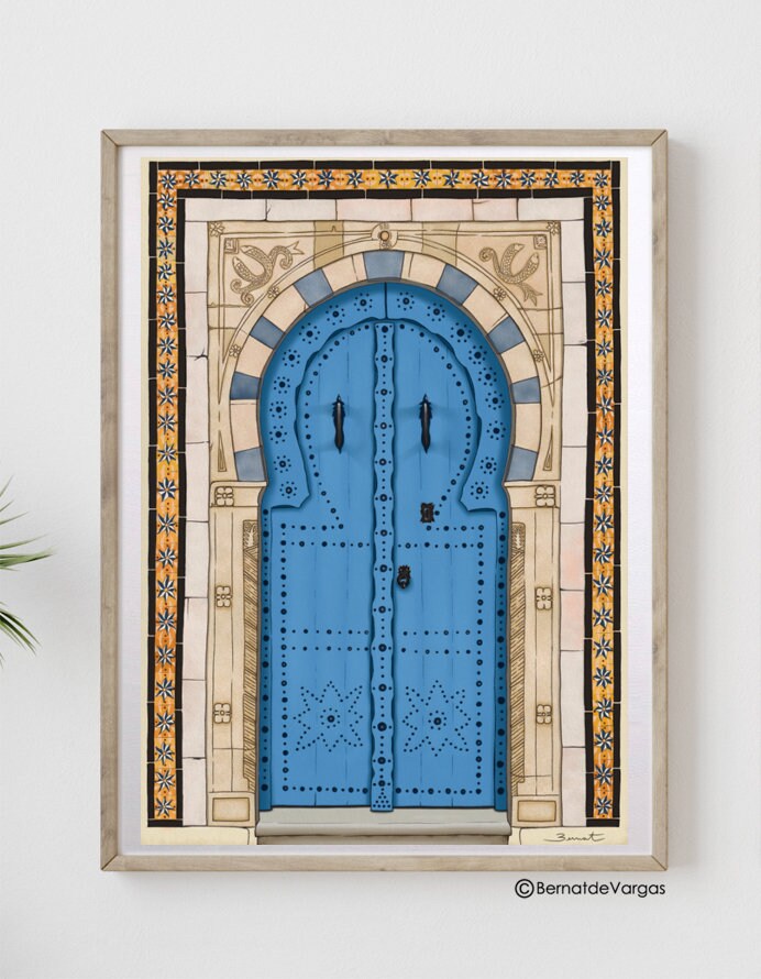 Arabic Doors | Blue & Wood | Set of 2 Illustration Art Prints ...