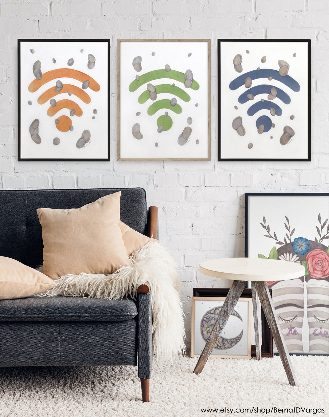 Blue Wifi Watercolor Illustration Art Print Natural Wall - Etsy