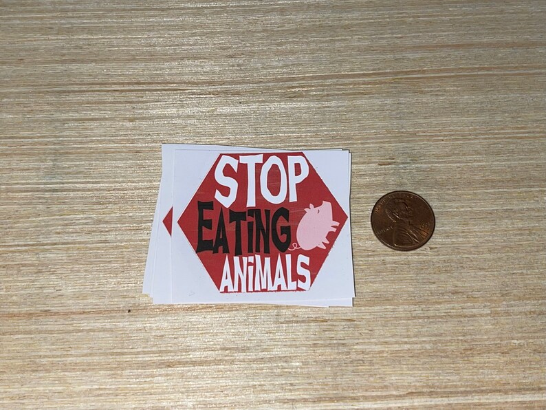 Stop Eating Animals Stop Sign Sticker With Cute Pig || Two Different ...