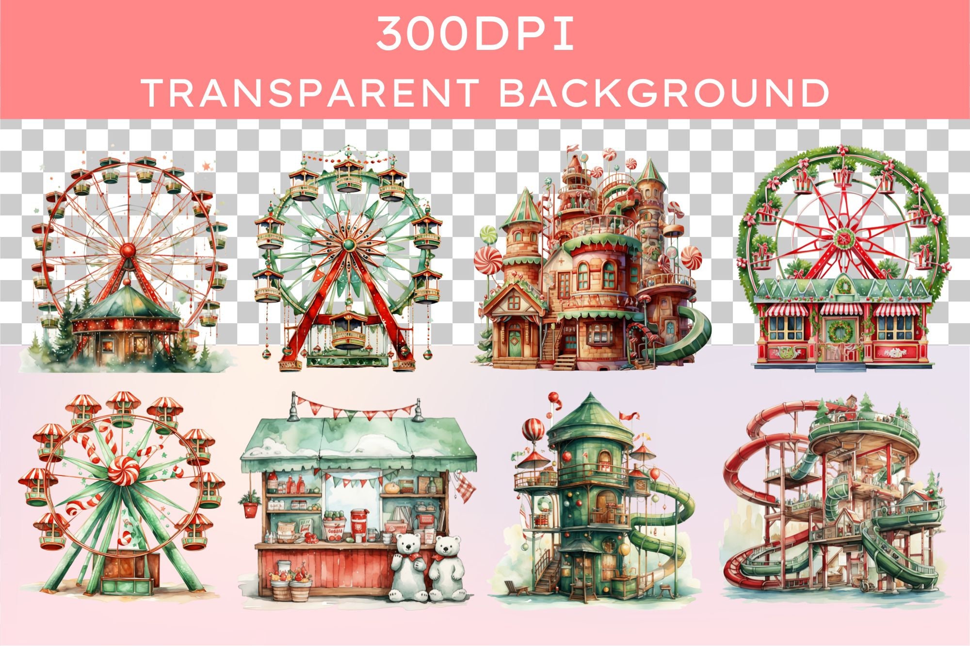 Watercolor Amusement Park Clipart, Circus Carnival Attraction Park ...
