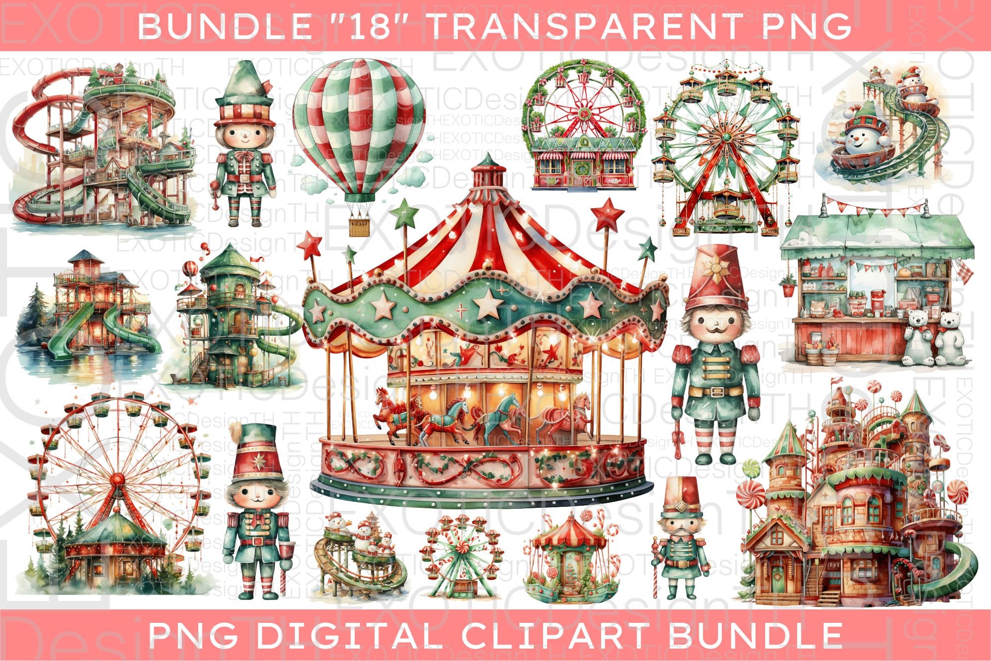 Watercolor Amusement Park Clipart, Circus Carnival Attraction Park ...