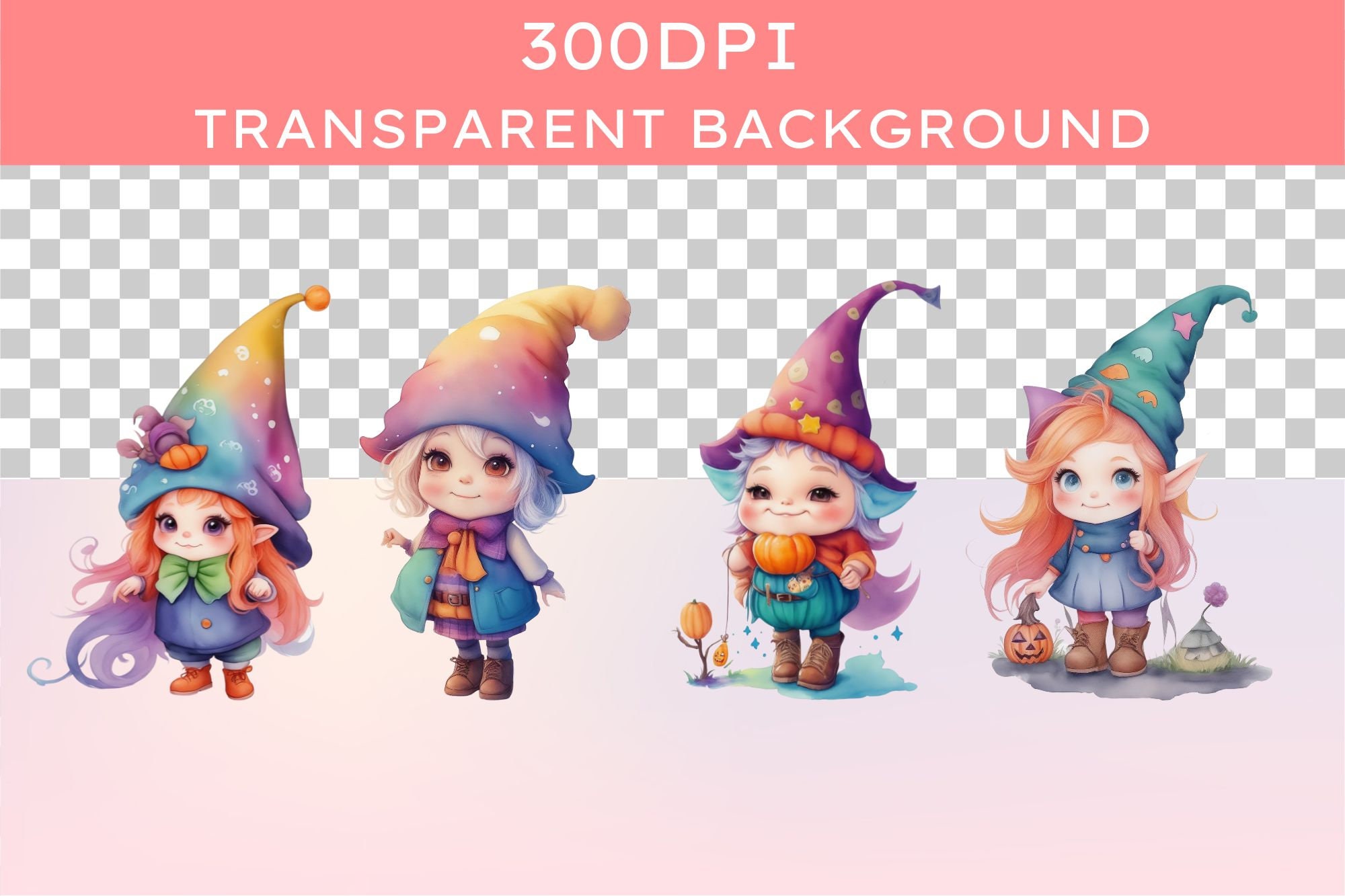 Watercolor Witch Gnome Clipart Bundle Cute Magic Halloween - Etsy