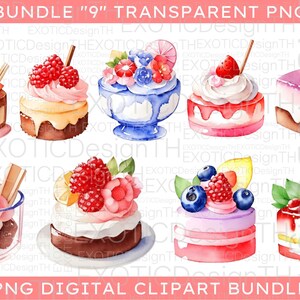 Watercolor Fruit Berry Dessert, Sweets Pink Cake Kawaii Clipart Bundle ...