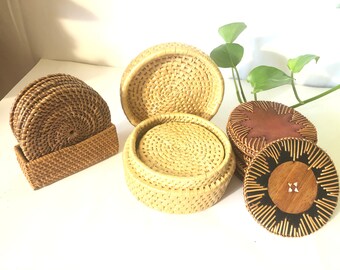 Rattan Coasters Set - Etsy