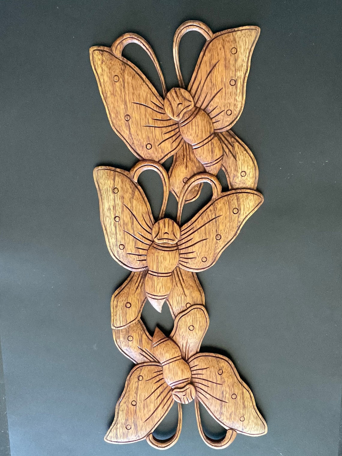 3 Butterflies Wall Decor. Wooden Hand Carved Wall Hanging. 19 - Etsy