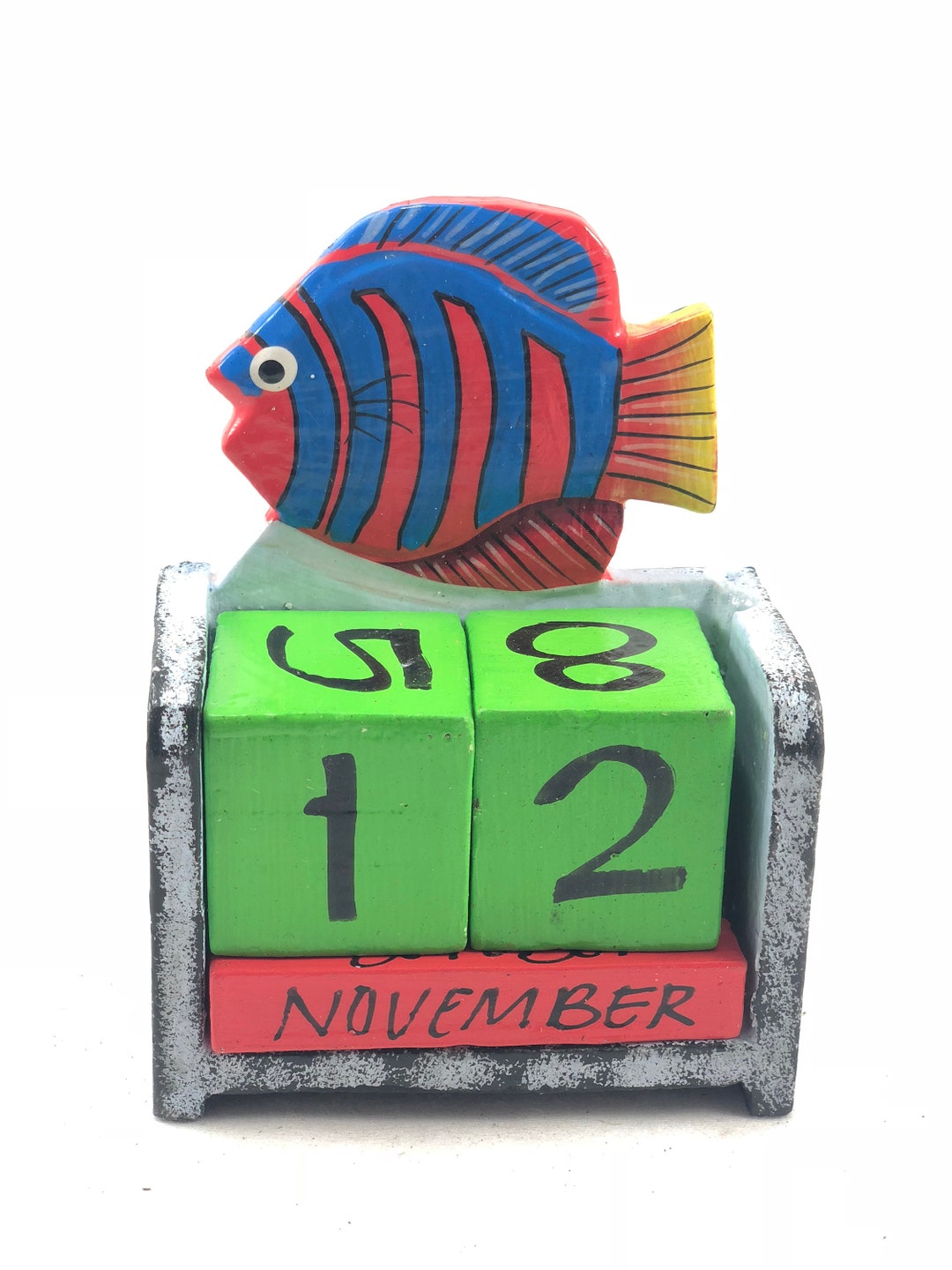 Fish on the Perpetual Calendar. 5” Tall, Wooden, Handcrafted and Hand ...