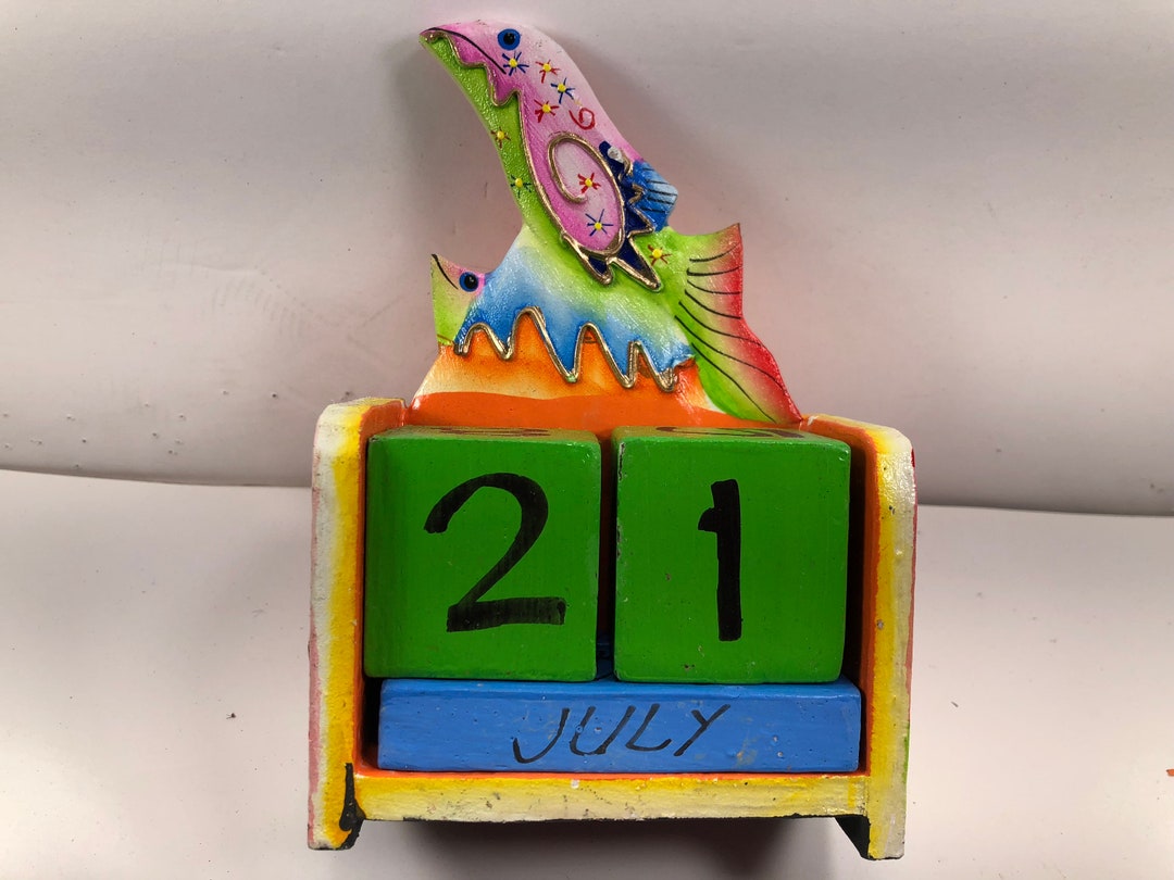 Perpetual Calendar Adorned With Fanciful Dolphins. Wooden, Handcrafted ...
