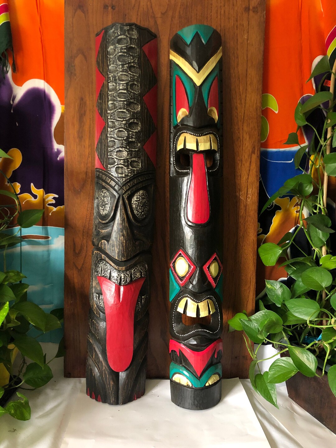 Tiki Masks. Pacific and Hawaiian Tiki Masks.39.5” Wall Hanging. Exotic ...