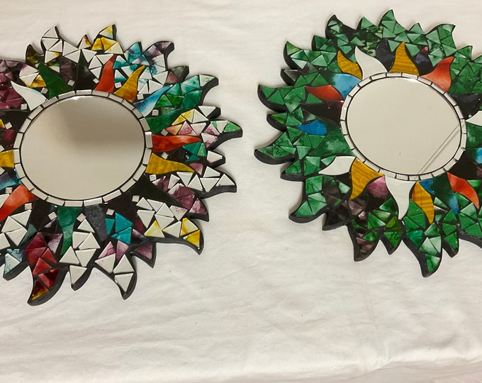 Sun Mirror Mosaic Wall Decor. Hand Inlaid Glass Mosaic. Multi-colored ...