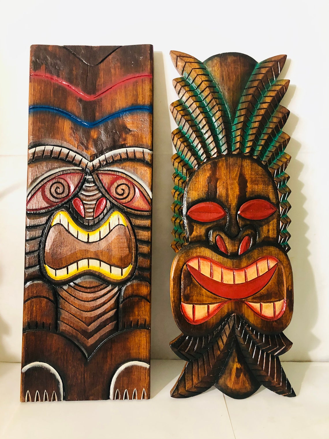 Tiki Masks. Flat wall hanging. Symbolism for protection and | Etsy