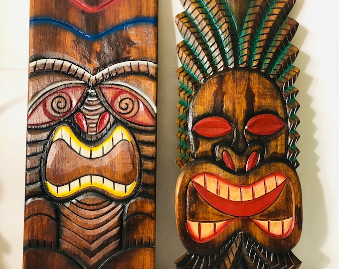 Tiki Mask Tiki Decor Hawaiian Luau Tropical Tribal 12" Set of 3 - Etsy
