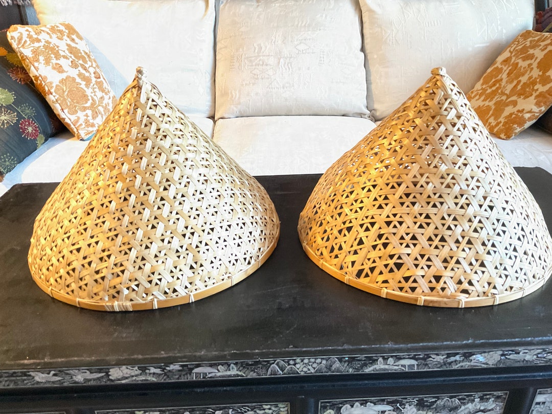 Decorative Asian Conical Hat. Set of 2. Thinly Sliced Bamboo Hexagonal ...