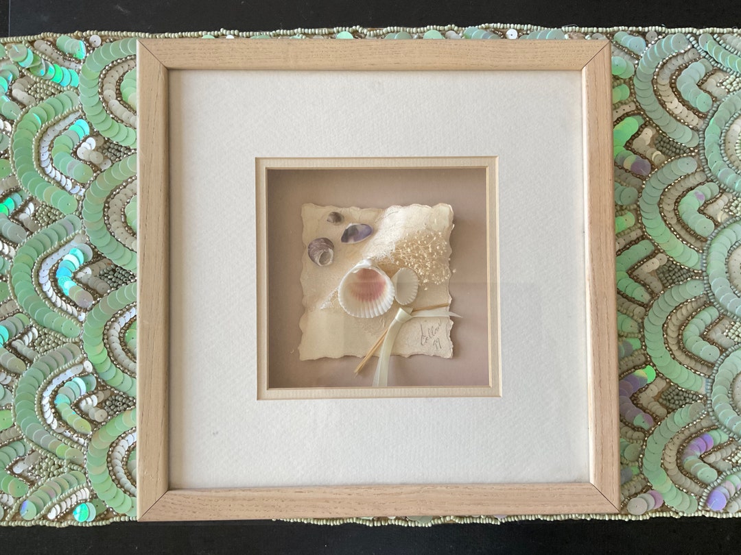 Framed Sea Shell Collage Art . Delicate Composition of Sea Shells ...