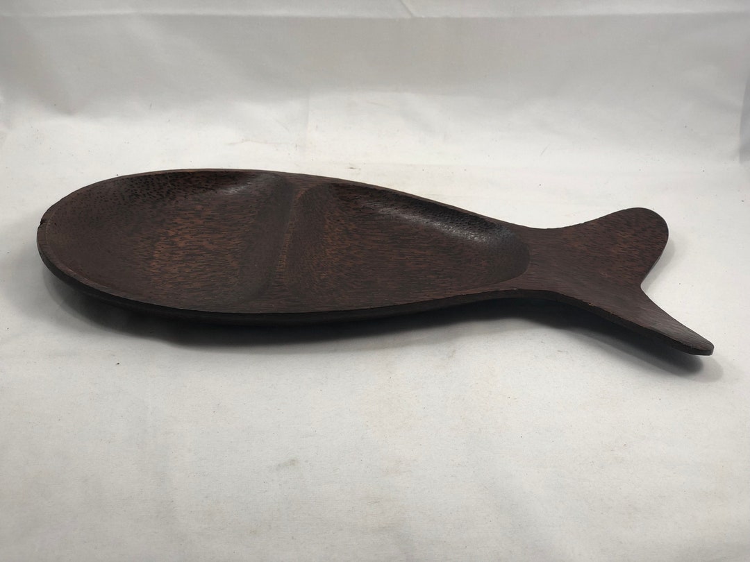 Coconut Wood Decorative Tray. Fish Hand Carved. the Natural Finish ...