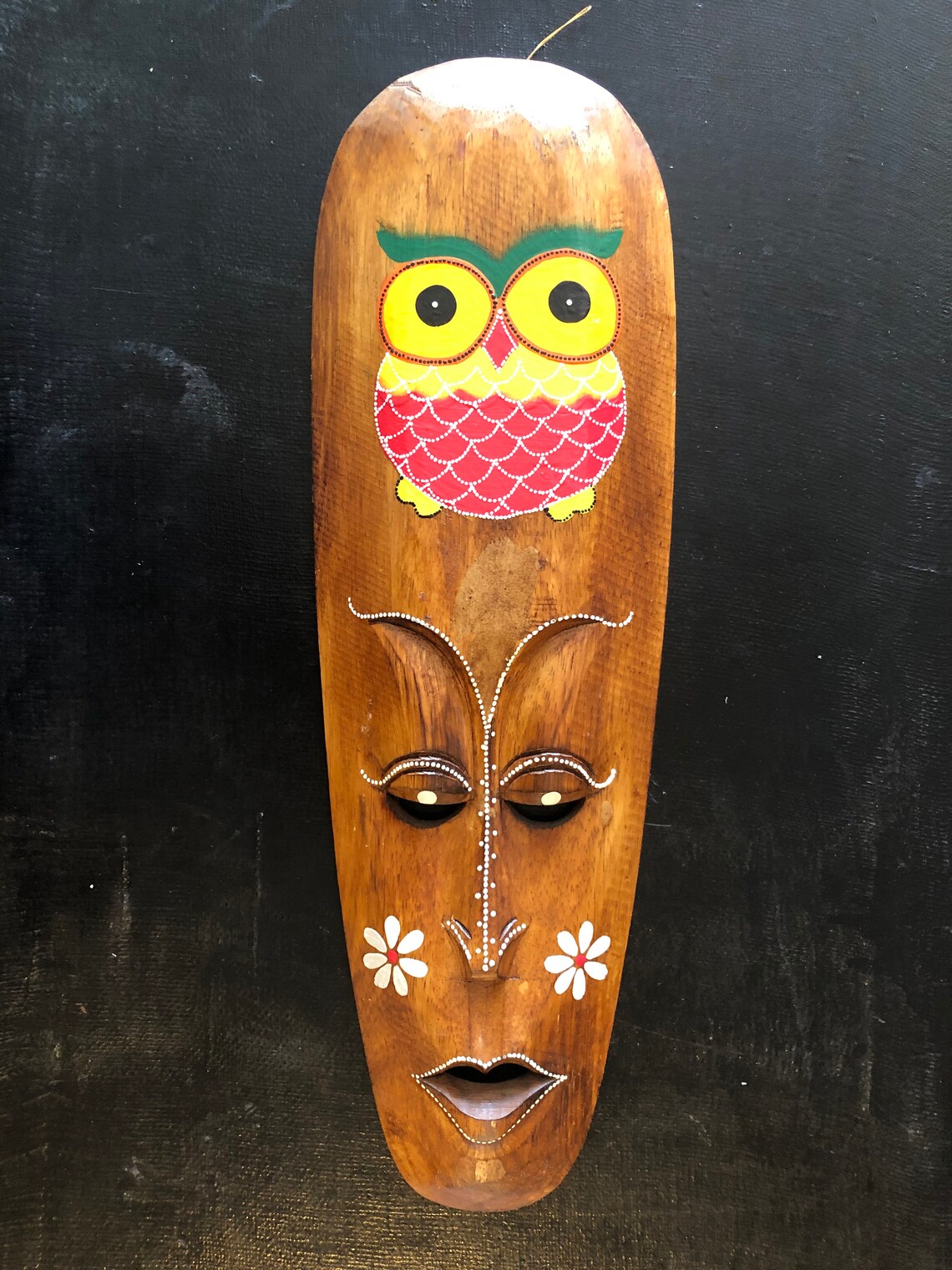 African Wooden Mask. Owl Mask. Dot Art Hand Painted. Hand - Etsy