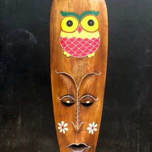 African Wooden Mask. Owl Mask. Dot Art Hand Painted. Hand Carved.19.75 ...
