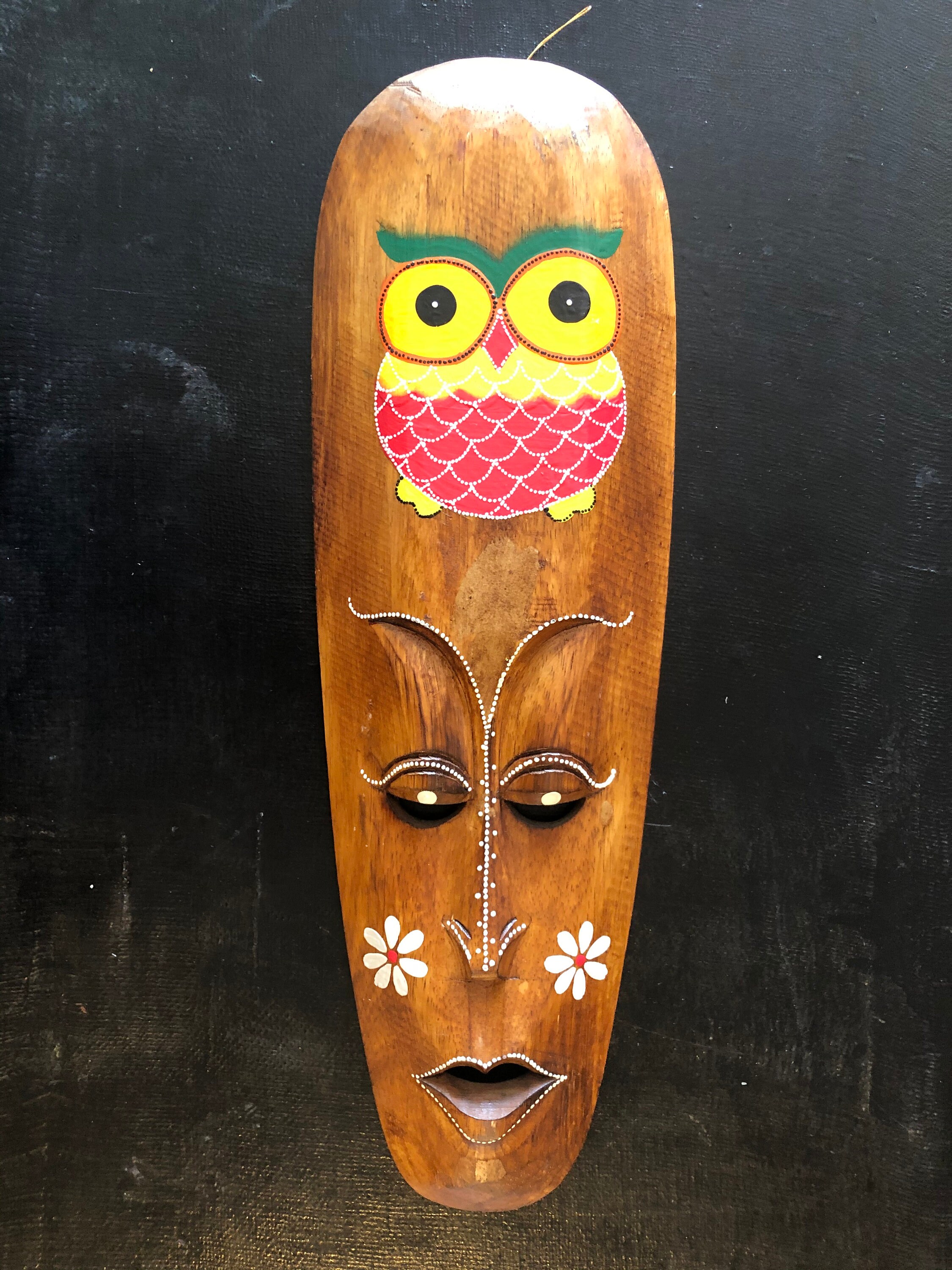 African Wooden Mask. Owl mask. Dot Art hand painted. Hand | Etsy