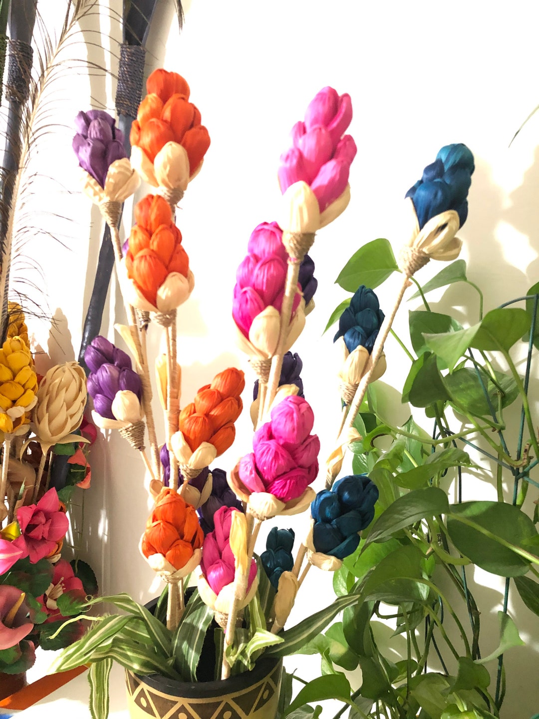 Dried Corn Husk Flowers. Yes, the Same Leaves Used to Wrap Tamales. 4 ...