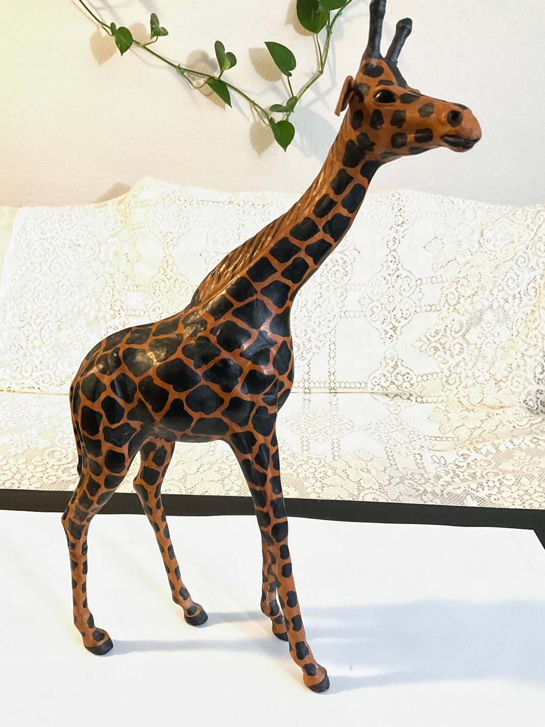 Vintage Leather Wrapped Giraffe. Stand Decor. Glass Eyes. 18” Tall. - Etsy