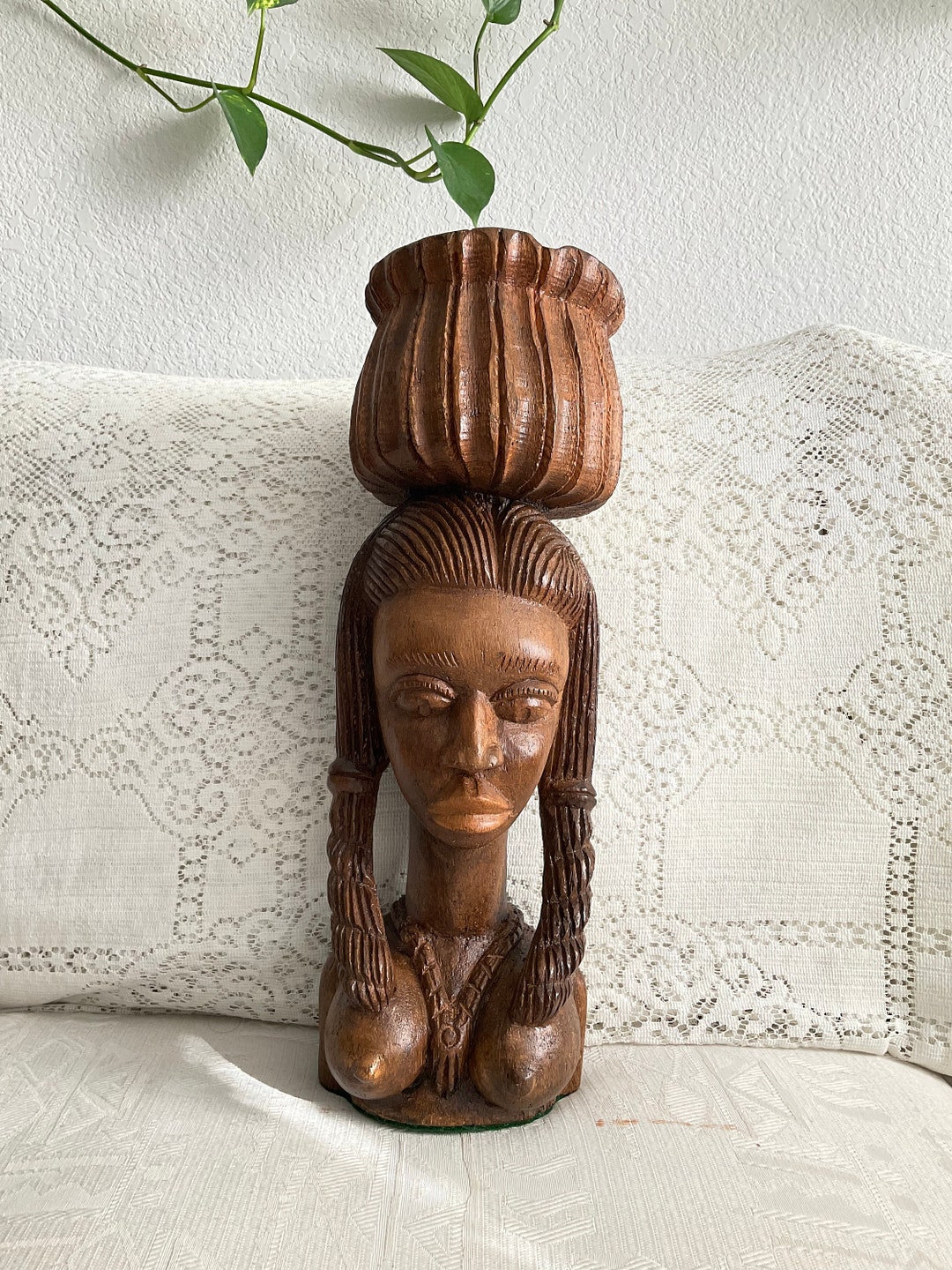 Vintage Polynesian Lady Bust Planter or Ash Tray. Woman Carrying Jar on ...