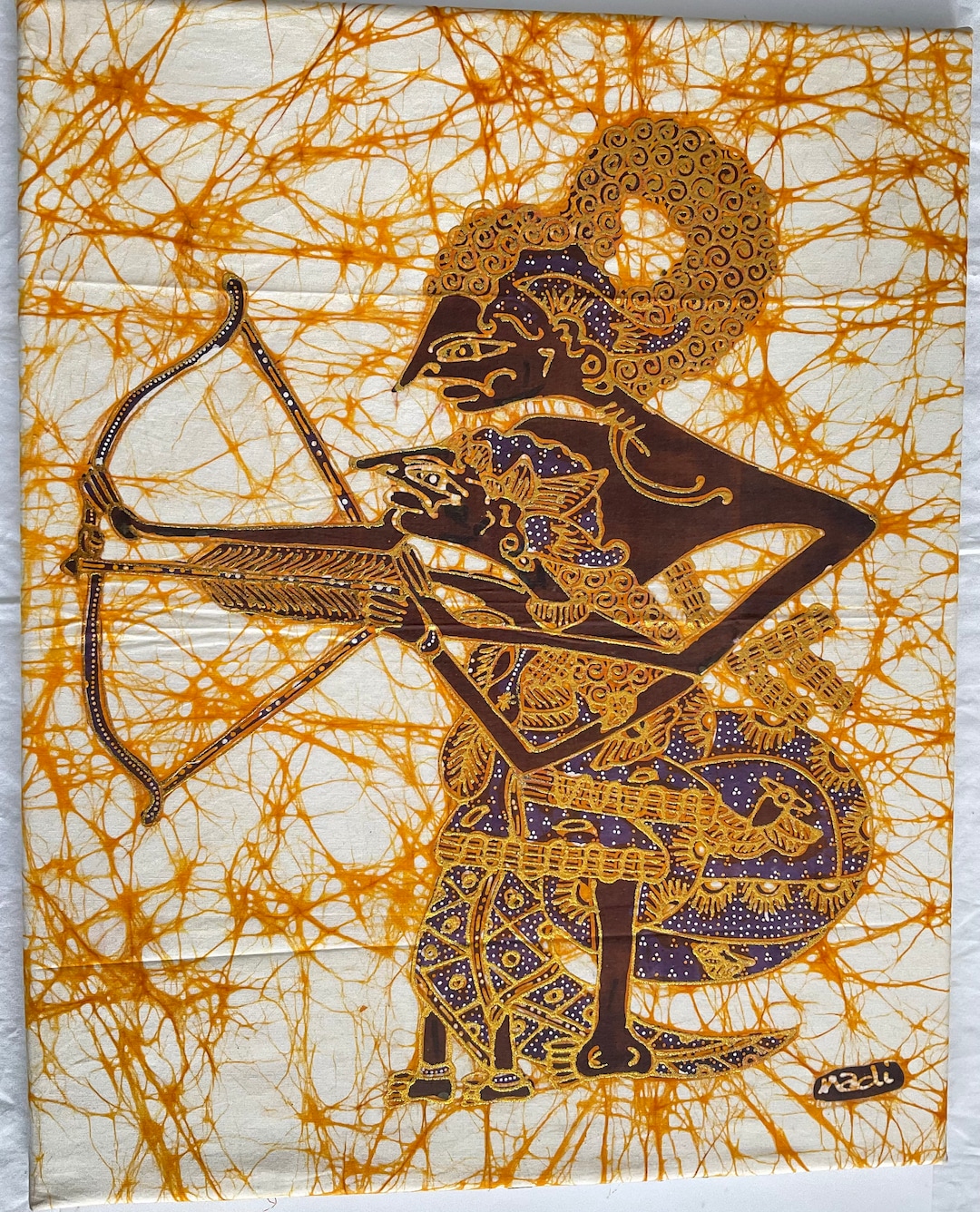 Batik Hand Painting of Rama, His Bow and Arrow From Brahma. Indonesian ...