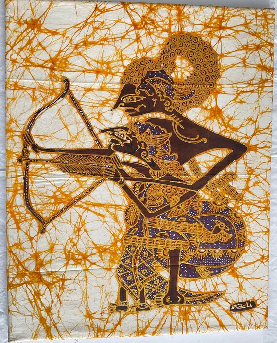 Batik Hand Painting of Rama His Bow and Arrow From Brahma. | Etsy